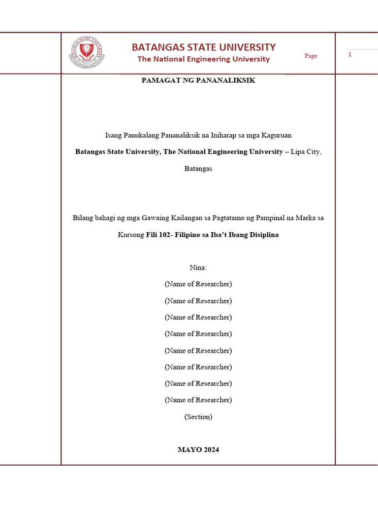FILI 102 Research Proposal - Template | PDF