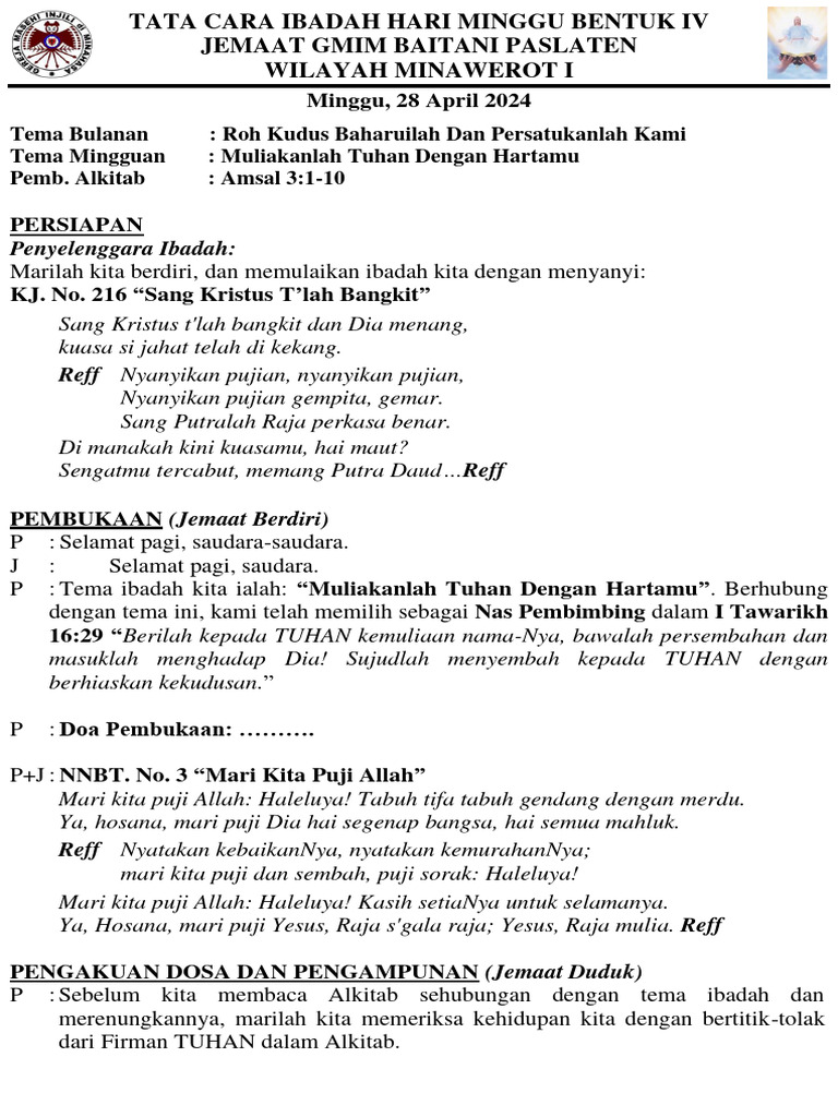 Tata Cara Ibadah Hari Minggu Bentuk Iv Pdf