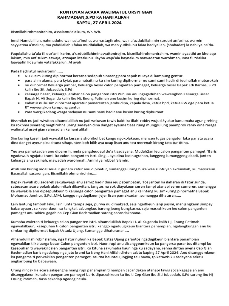 Susuna Acara Kegiatan Pernikahan Bahasa Sunda | PDF | Agama & Spiritualitas