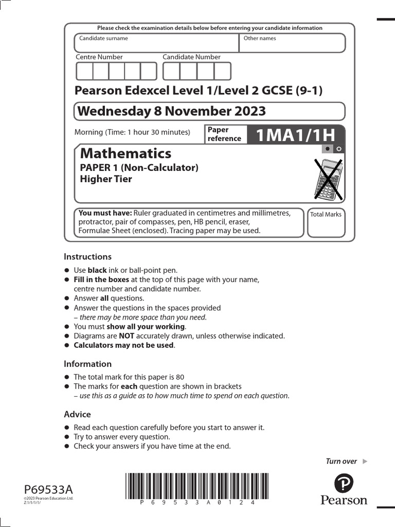 Edexcel 1H November 2023 Examination Paper (PDF) - With Formula Insert ...