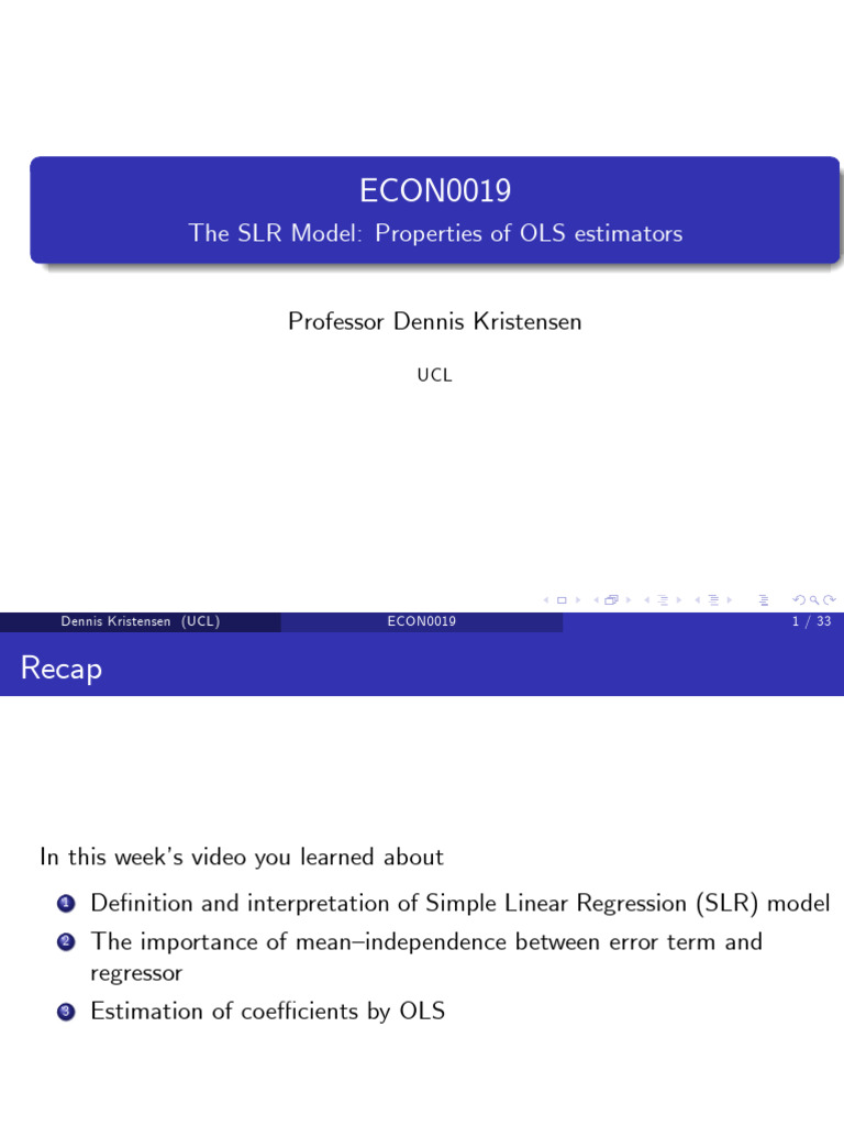 OLS Estimators in Simple Linear Regression | PDF | Ordinary Least ...