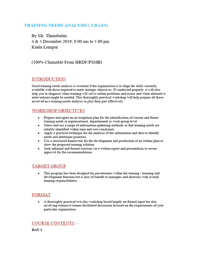 Training Needs Analysis2 | PDF | Analysis | Information