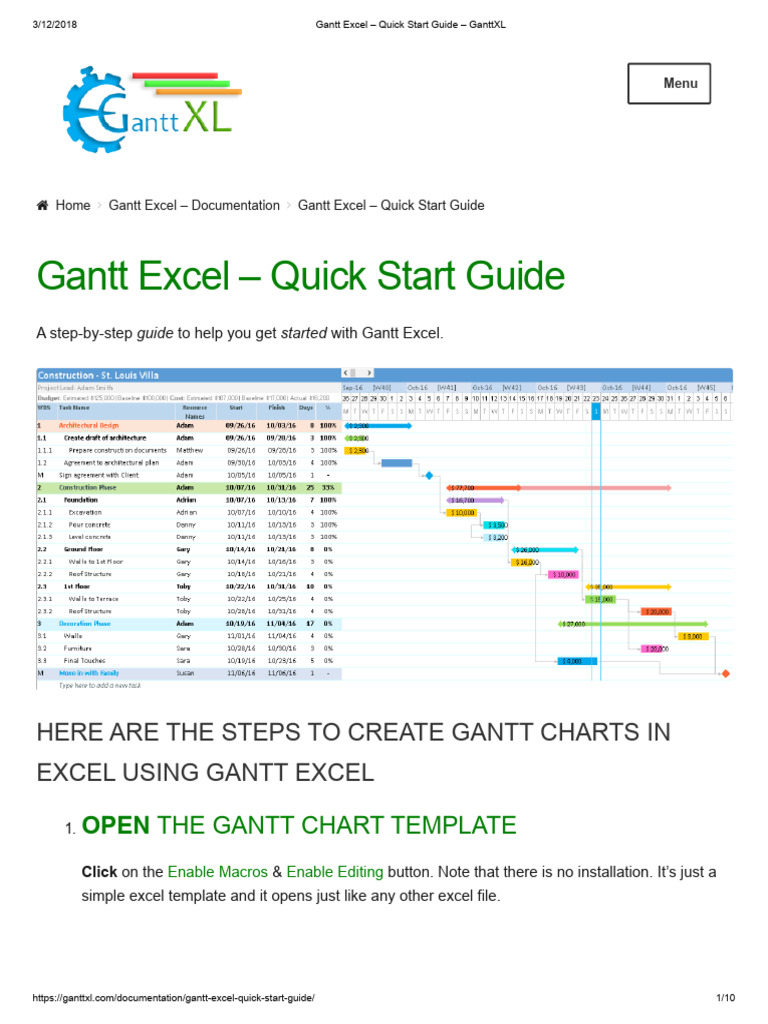 Gantt Excel - Quick Start Guide - GanttXL | PDF | Microsoft Excel | Computing