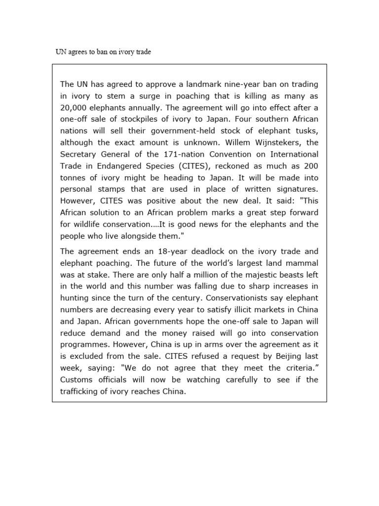 UN Agrees To Ban On Ivory Trade | PDF | Poaching | Crime & Violence