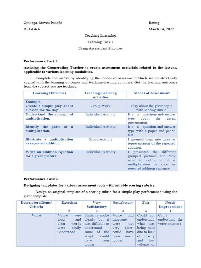 Ti Learning Task 7 | PDF | Rubric (Academic) | Gce Advanced Level ...