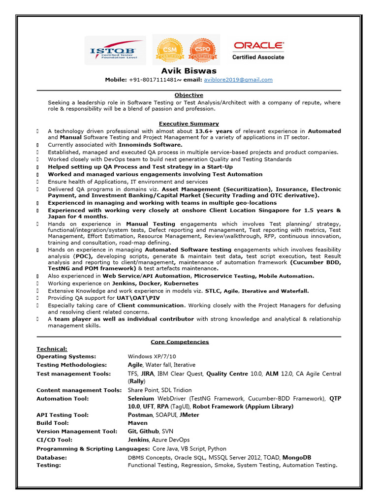 Avik Biswas: Software Testing Leader | PDF | Software Testing | Automation