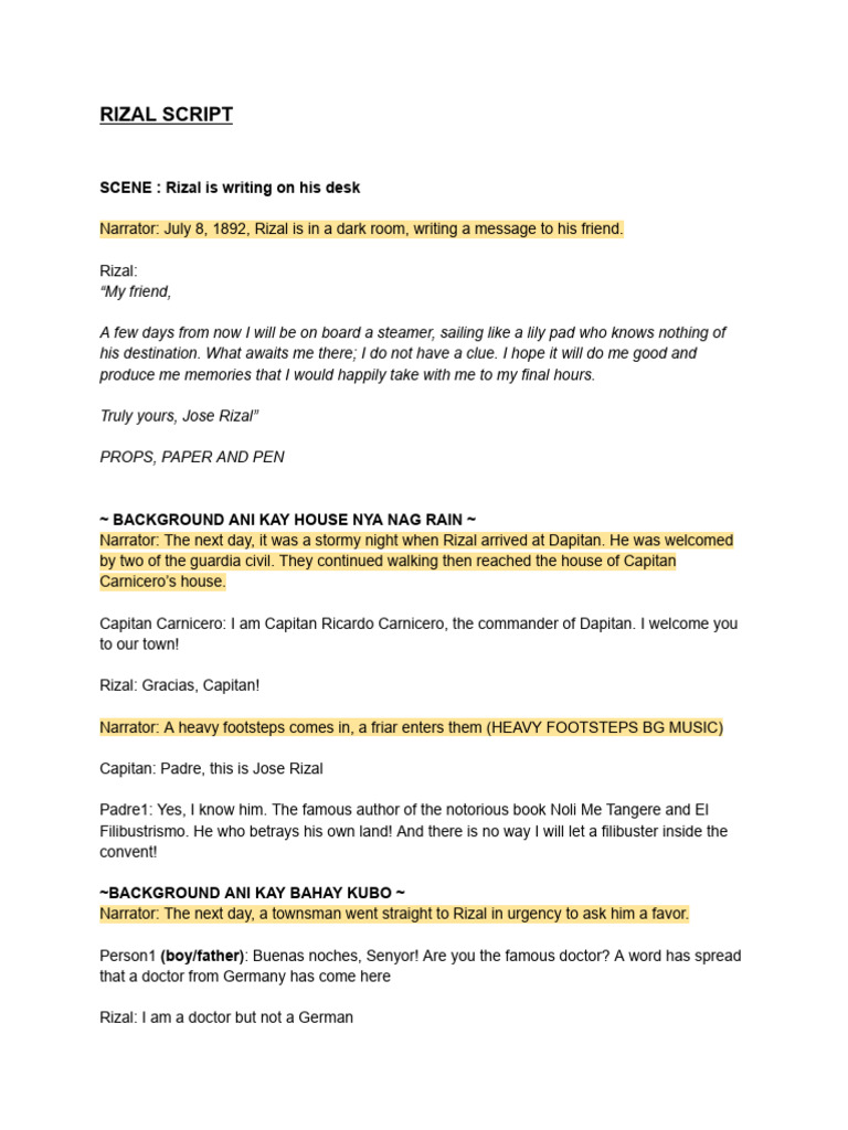 Rizal Script - Group 3 | PDF