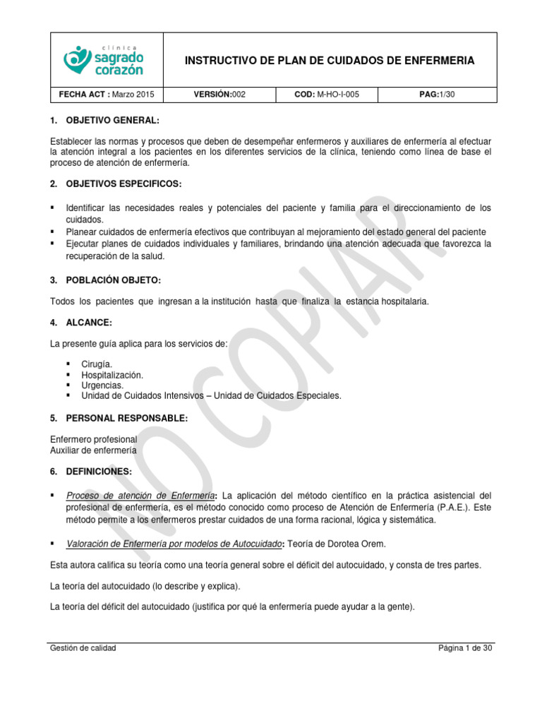 005 Instructivo Plan de Cuidados de Enfermeria | PDF | Enfermería | Diagnostico medico