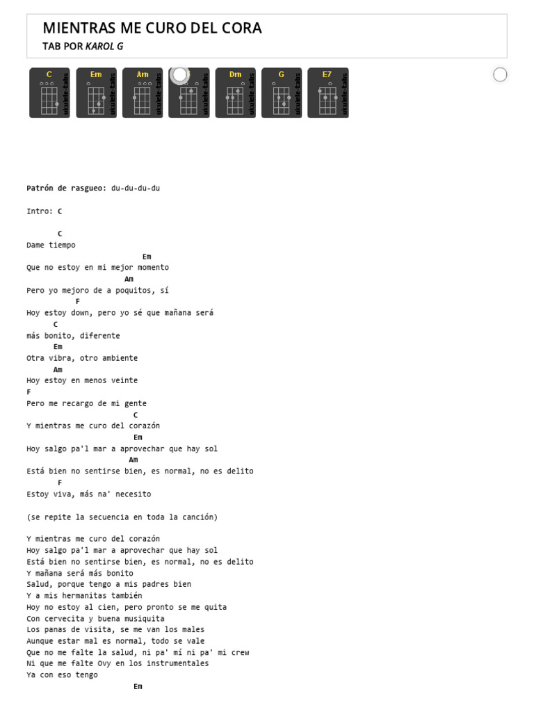 Mientras Me Curo Del Cora Tab Por Karol G - Ukulele Tabs | PDF