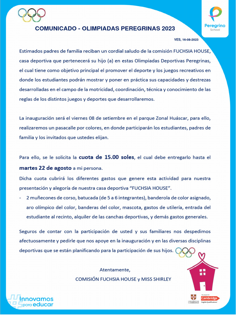 COMUNICADO Olimpiadas 2023 | PDF