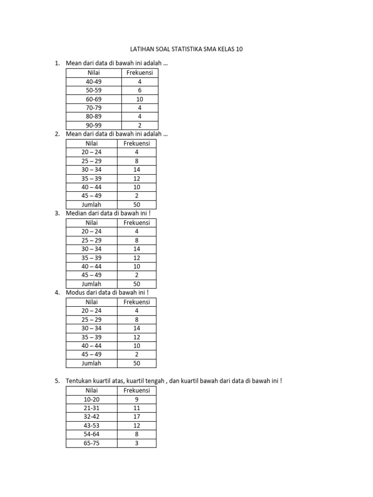 Latihan Soal Statistika Kelas 10 | PDF