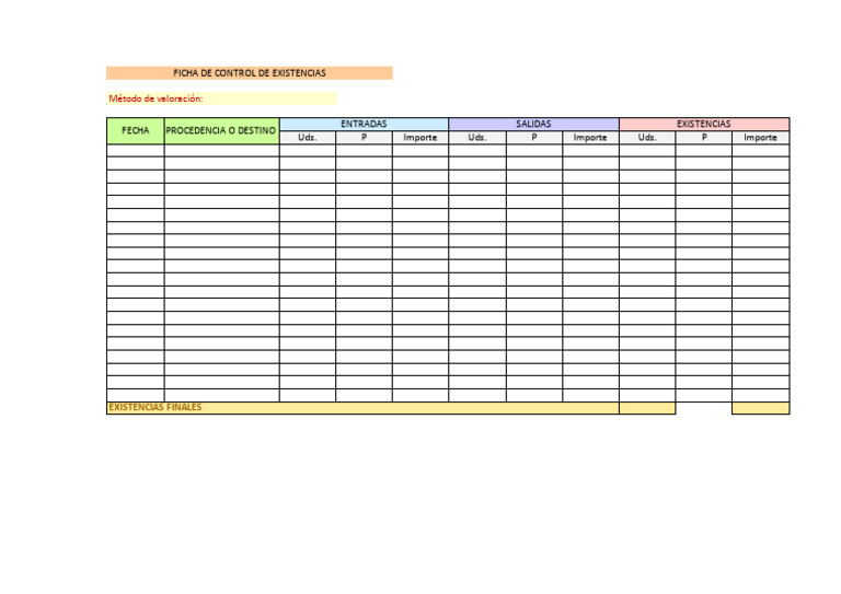 Ficha de Control Método PMP y Fifo | PDF