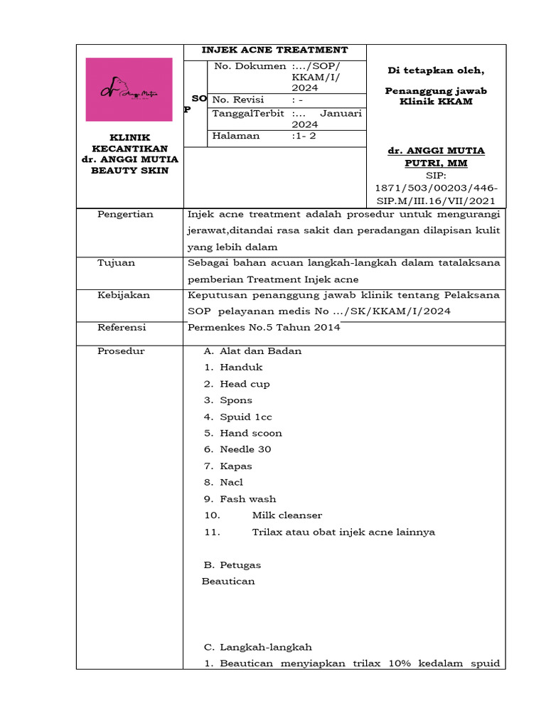 Injek Acne Treatment di Klinik dr. Anggi | PDF