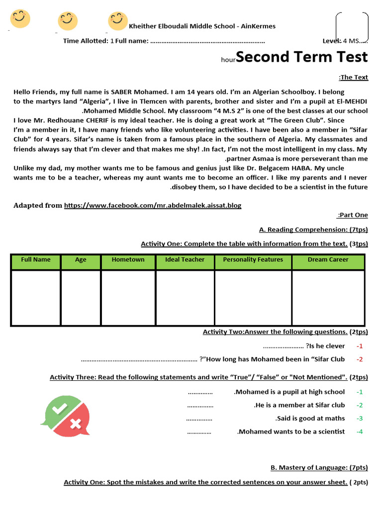 4 Ms Seq 2 Second Term Test + Typical Correction 2022-2023 | PDF ...