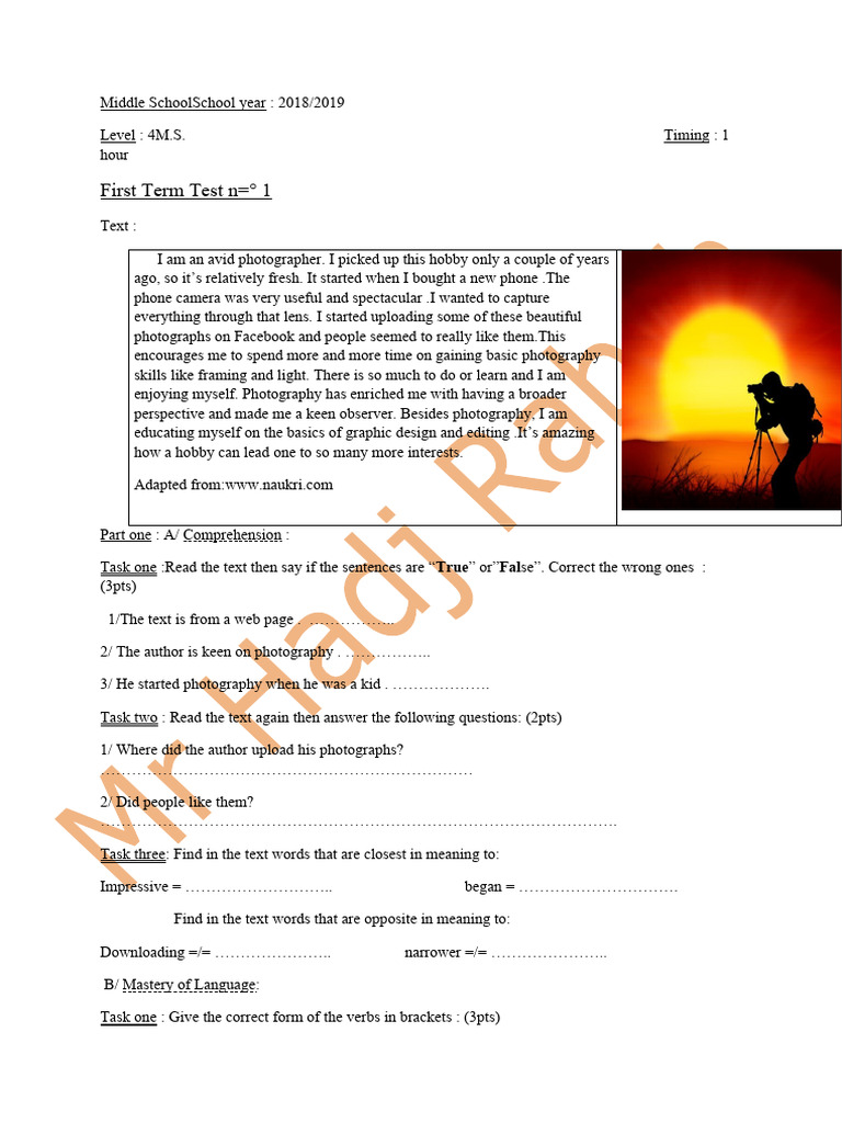 Middle School English Test: Photography & Inventors | PDF | Oprah ...