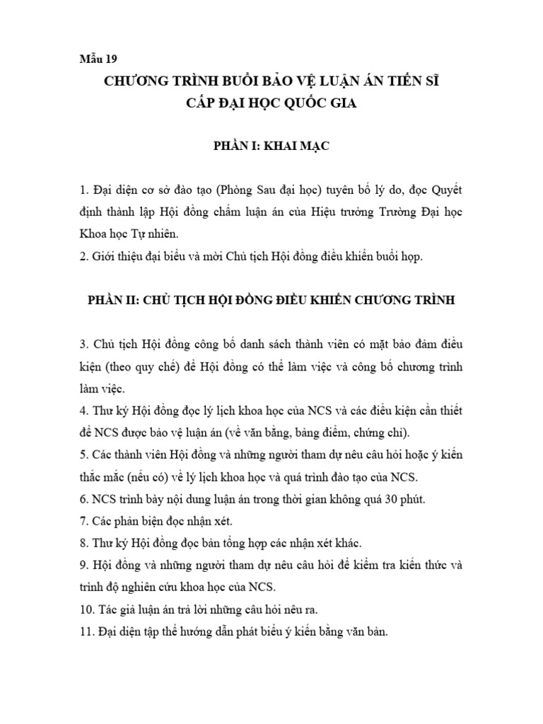 Mau 19 - Chuong Trinh BVLA Cap DHQG | PDF