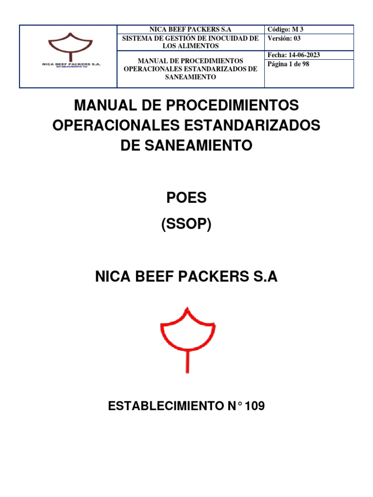 Manual Ssop 2023 | PDF | Agua | Análisis de Riesgo y Puntos Críticos de ...