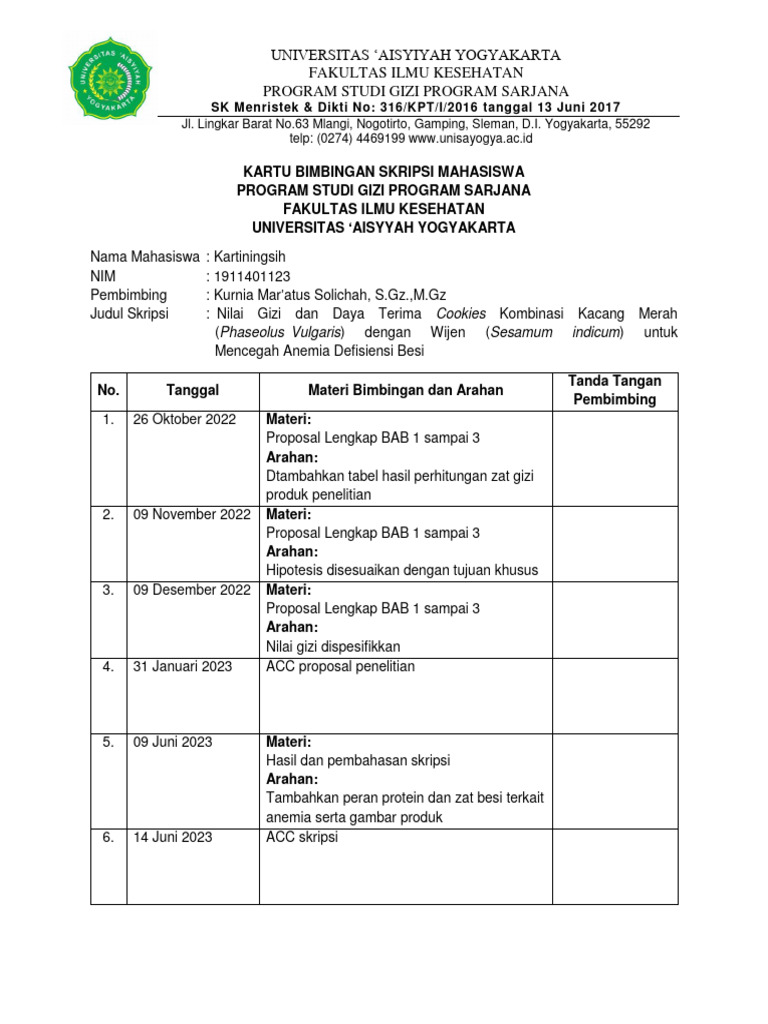 Kartu Bimbingan Skripsi | PDF