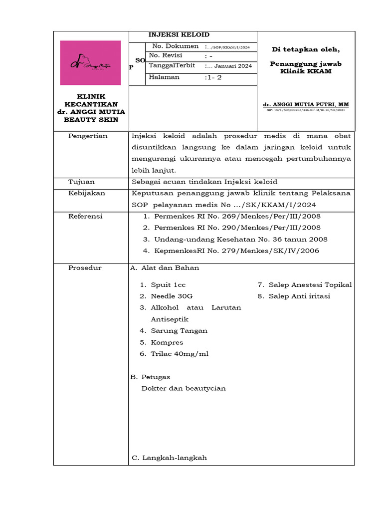 SOP Injeksi Keloid | PDF
