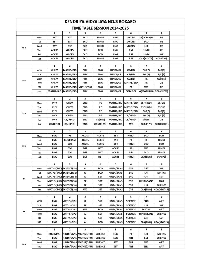 KV No.3 Bokaro Timetable 2024-25 | PDF | Sociolinguistics | Languages