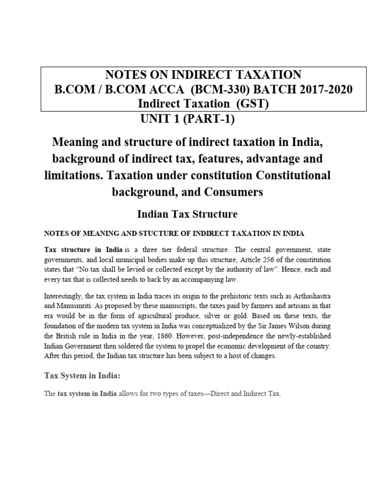 Indirect Tax Notes Unit 1 To 5 | PDF | Taxes | Value Added Tax