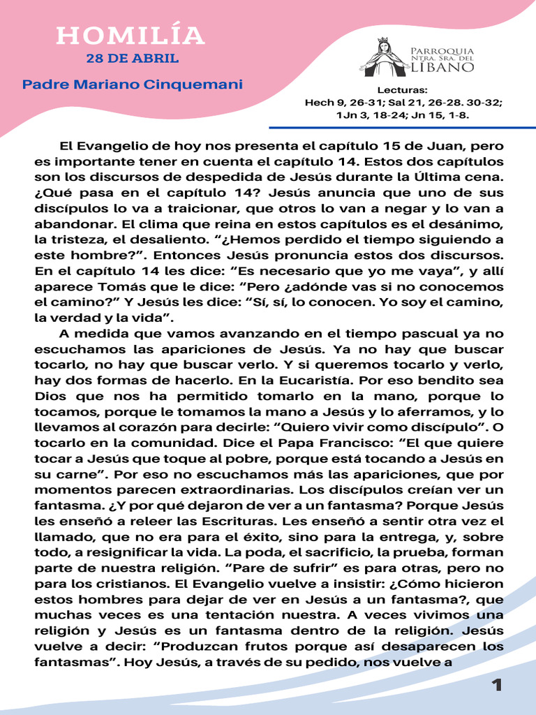 Homilía Domingo 28 De Abril Pdf Oración Jesús