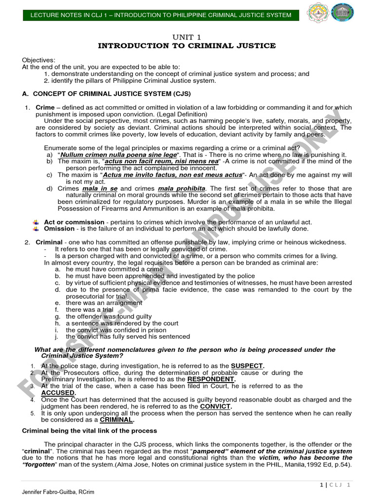 Lecture Notes in CLJ 1 - PCJS | PDF | Burden Of Proof (Law ...