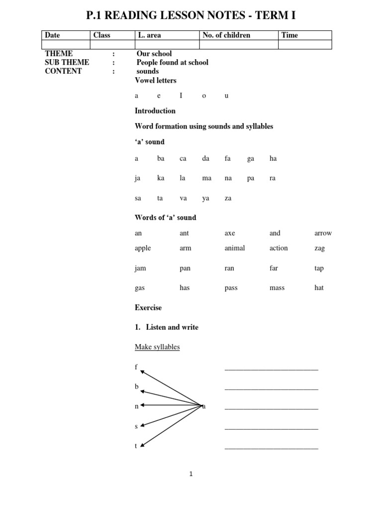 P.1 Reading Revised Lesson Notes Term I | PDF | Farms | Toothbrush