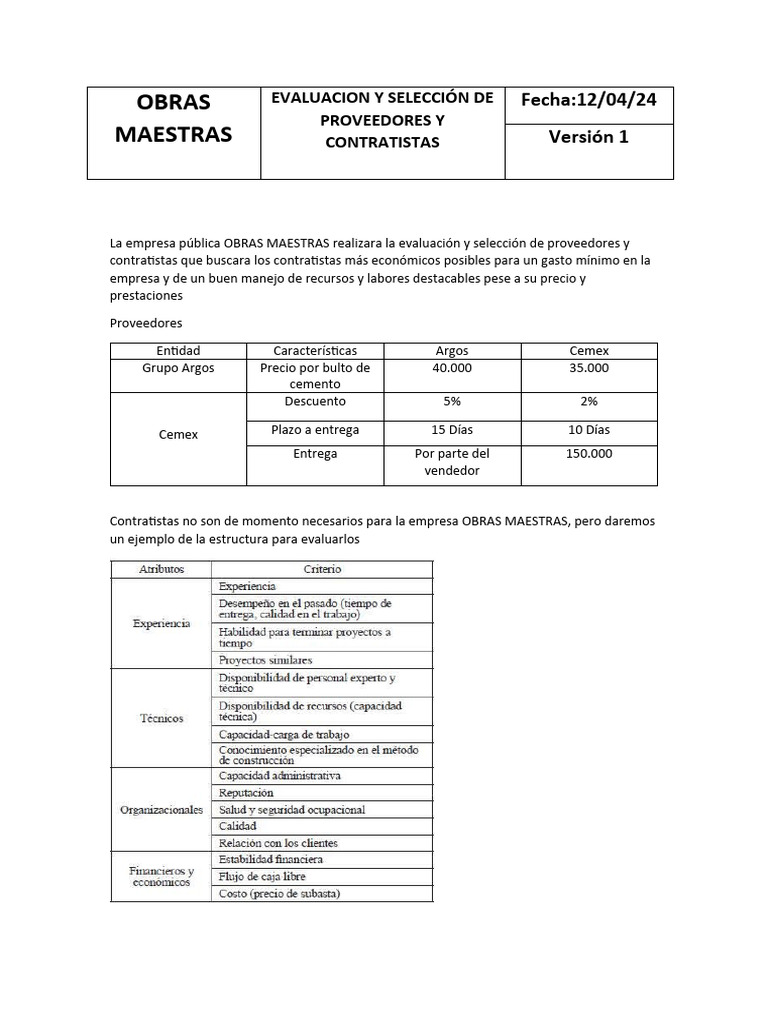 2.10.1 Evaluacion y Seleccion de Provedores y Contratistas | PDF 2.10.1 Evaluacion y Seleccion de Provedores y Contratistas | PDF