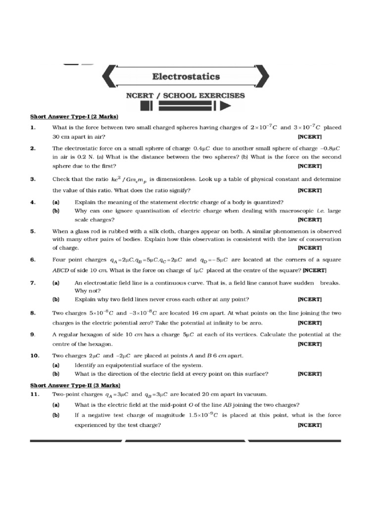 WORKSHEET OF ELECTROSTATICS 1 | PDF