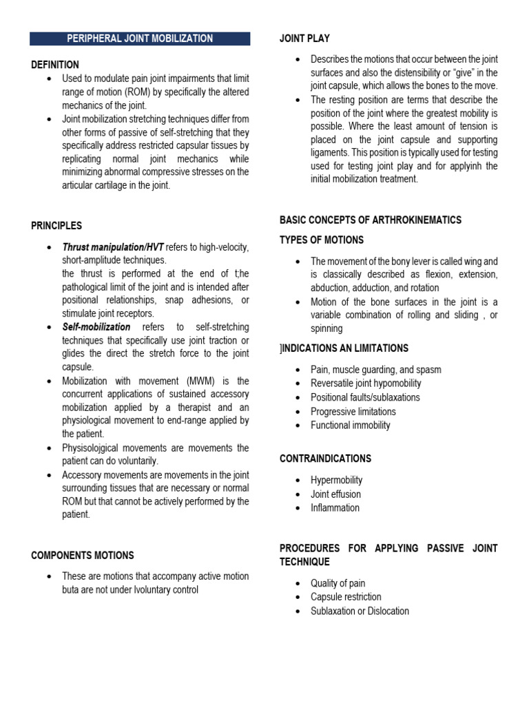 Peripheral Joint Mobilization Pdf Anatomical Terms Of Motion Joint