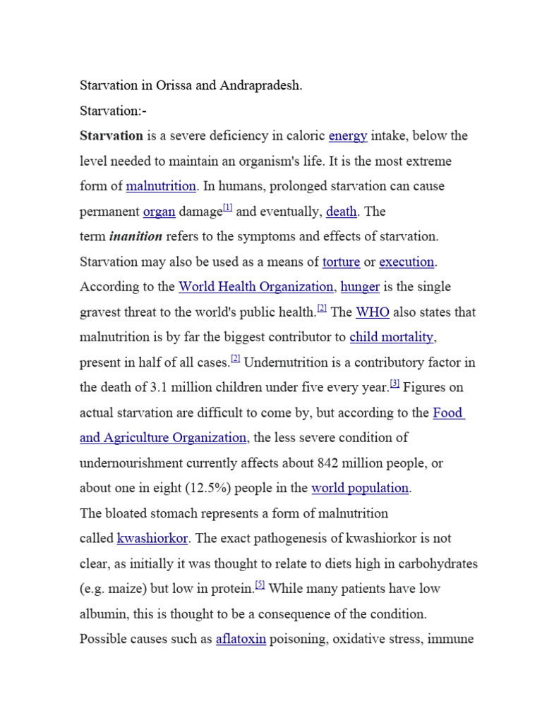 Starvation in Orissa and Andrapradesh | PDF | Starvation | Malnutrition