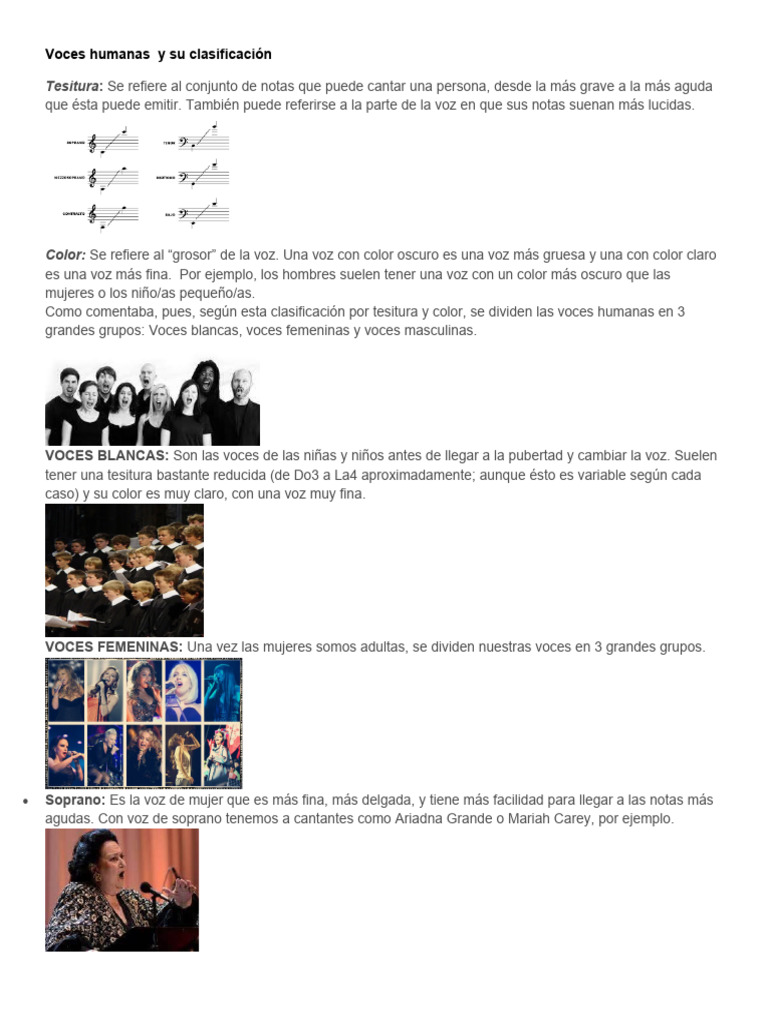 Voces Humanas y Su Clasificación | PDF