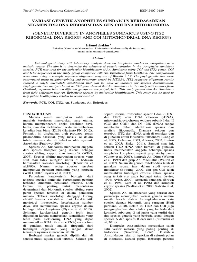 Variasi Genetik Anopheles Sundaicus | PDF
