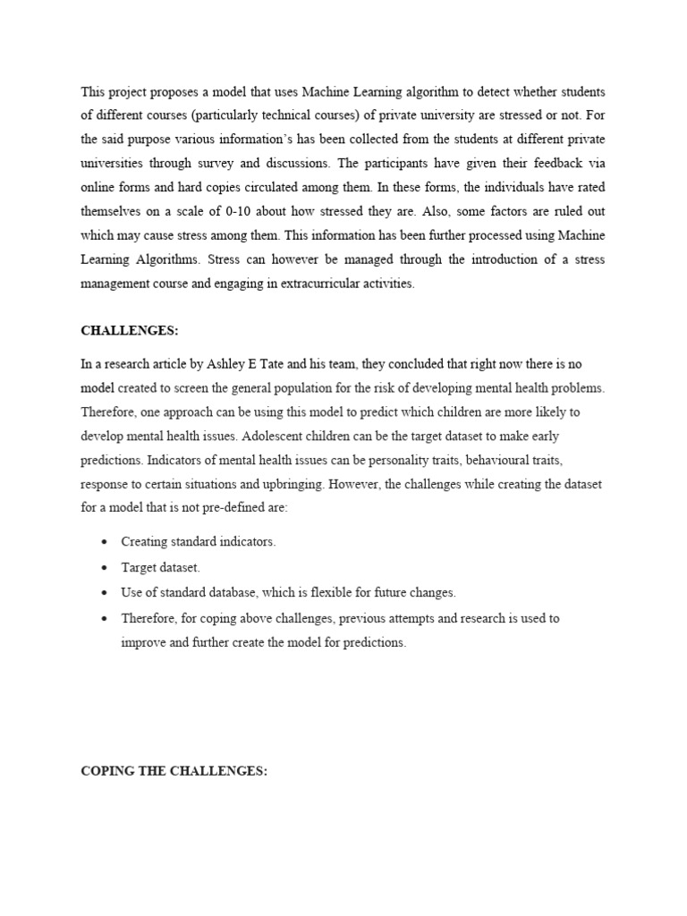 Machine Learning for Student Stress Detection | PDF | Mental Disorder ...