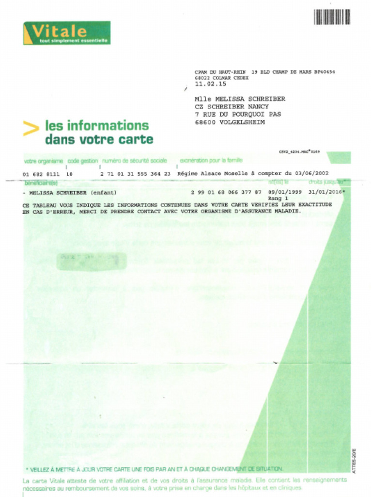 Carte Vitale Mel | PDF