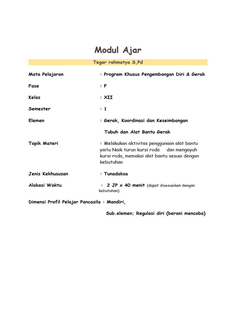 Draf 2 MA_tegar_Progsus D_Pengembangan Diri Dan Gerak_XII | PDF