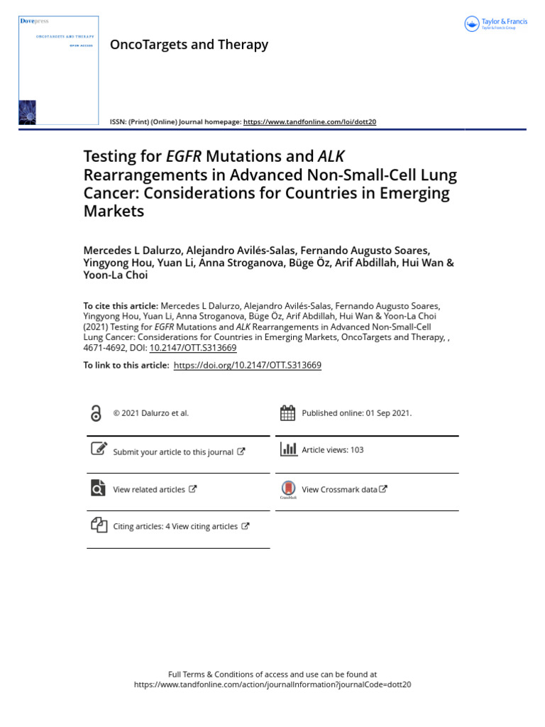 Testing For EGFR Mutations and ALK Rearrangements in Advanced Non-Small ...
