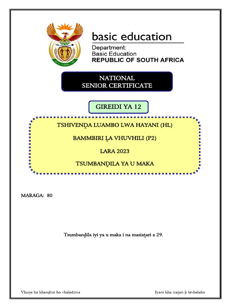 Tshivenda HL P2 Nov 2023 MG | PDF