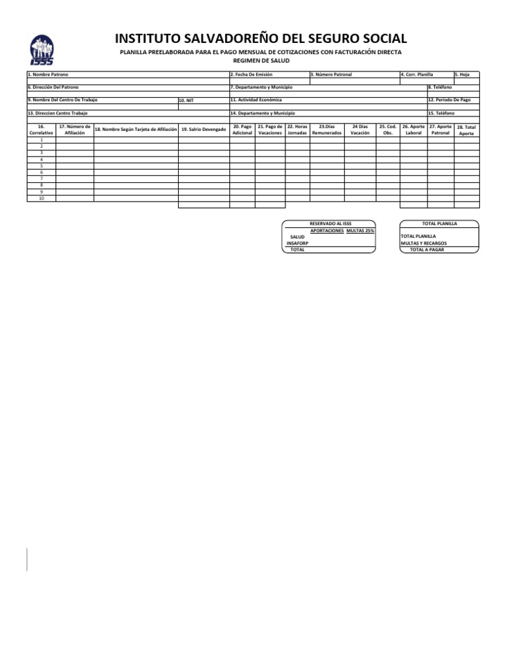 PLANILLA DE ISSS Formato | PDF