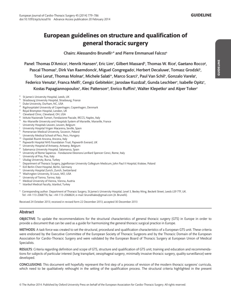 European Guidelines On Structure and Qualification of General Thoracic ...