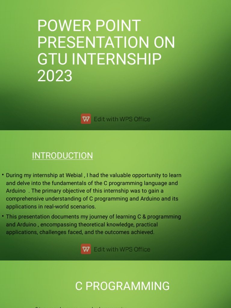 Power Point Presentation On Gtu Internship 2023 | PDF | Arduino | Control Flow