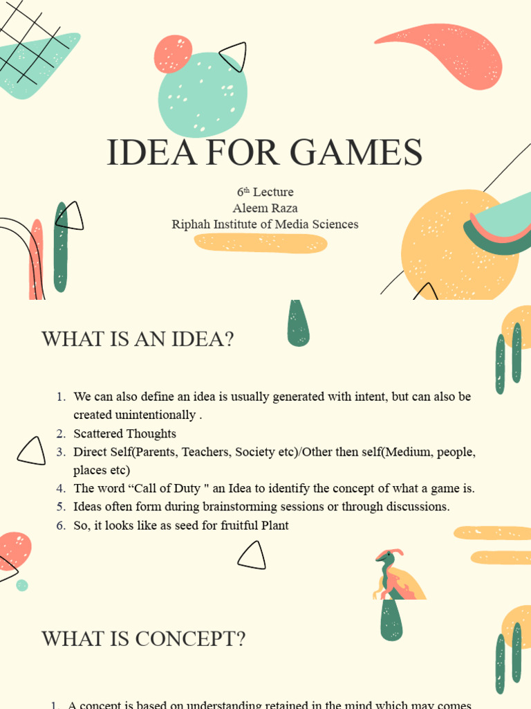 Game Design Concepts & Ideas Lecture | PDF | Idea | Concept