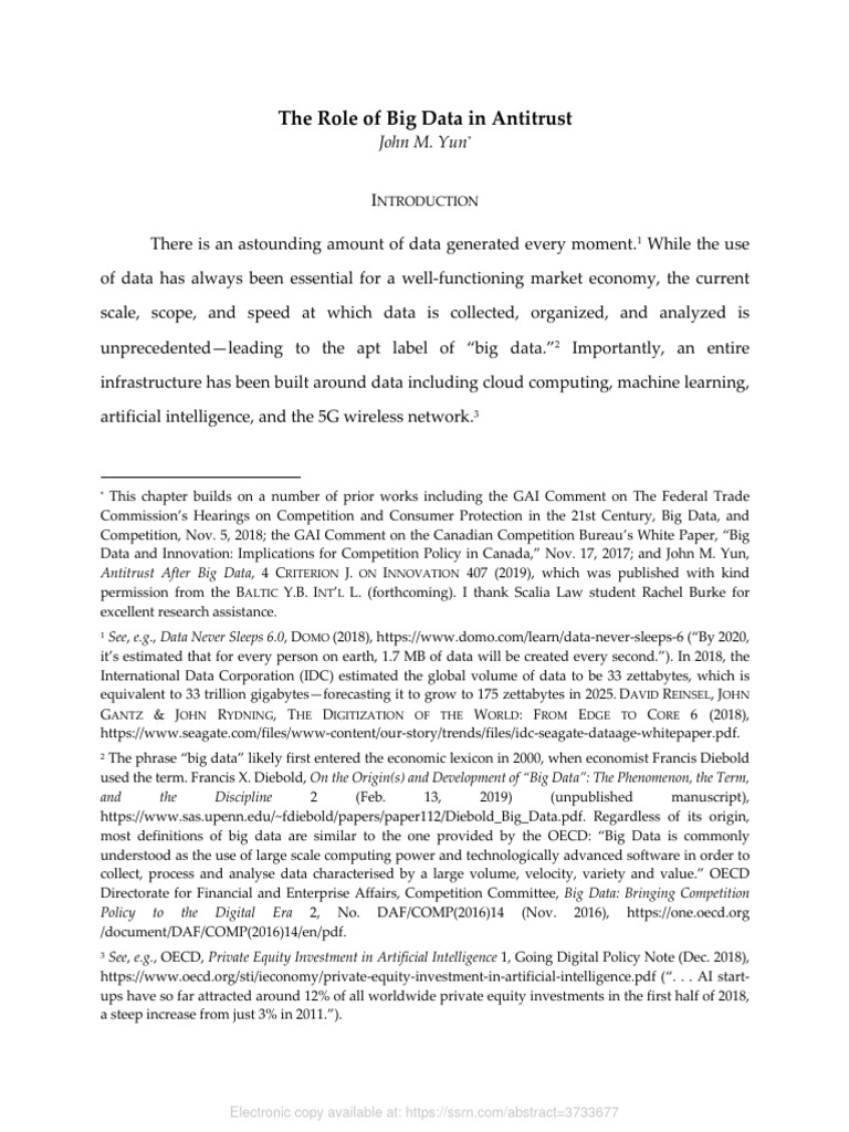 YUN - The Role of Big Data in Antitrust - 2020 | PDF | Spotify | Big Data