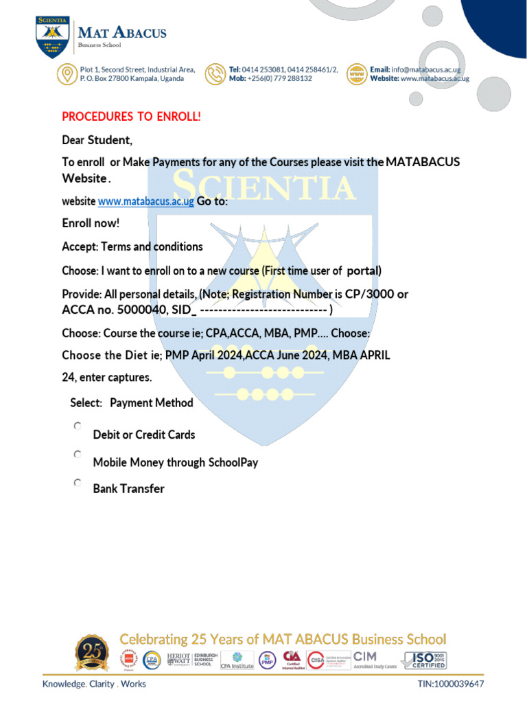 Enrollment Procedures for MAT Abacus | PDF | Payments | Debit Card