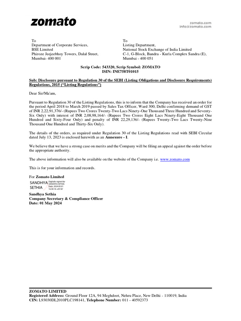 Digitally Signed by Sandhya Sethia Date: 2024.05.01 16:38:18 +05'30 ...