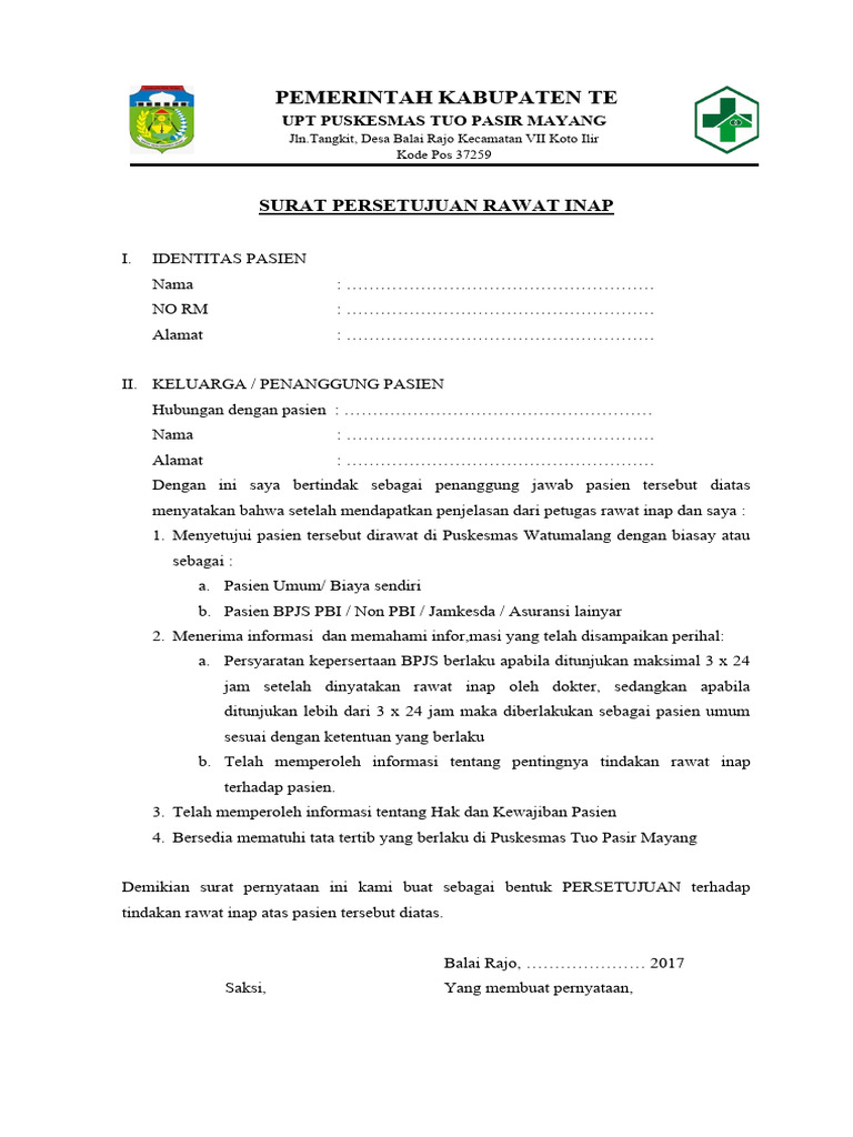 401186377 Form Persetujuan Rawat Inap Baru | PDF