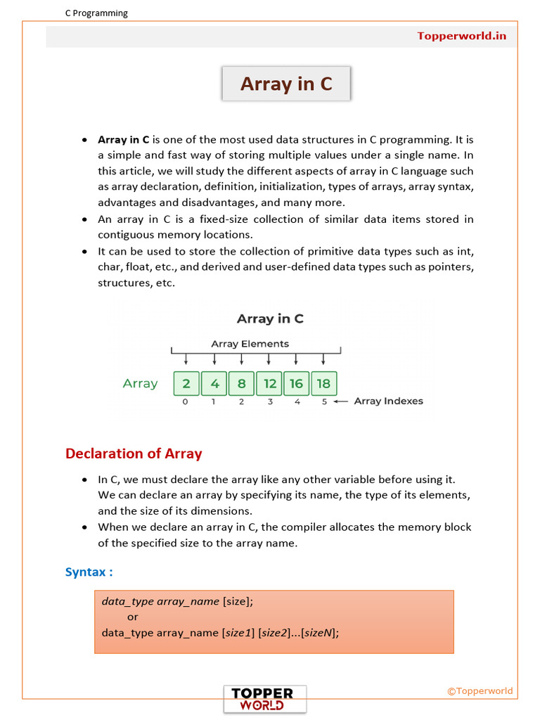 Arrays in C | Download Free PDF | Data Type | Software Engineering