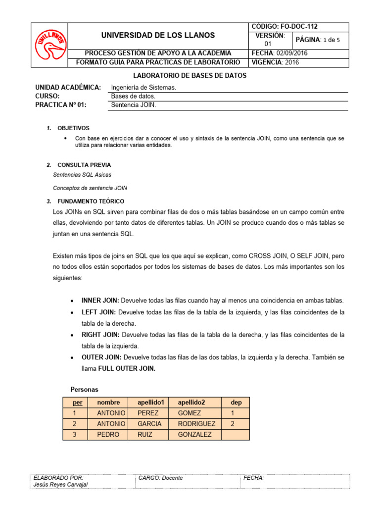 Lab5 Sentencia JOIN | PDF | SQL | Informática Lab5 Sentencia JOIN | PDF | SQL | Informática