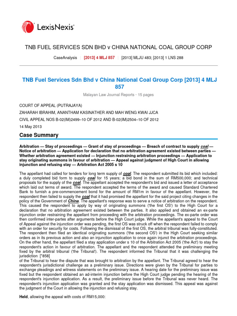 TNB Fuel Services SDN BHD V China National Coal Group | PDF ...